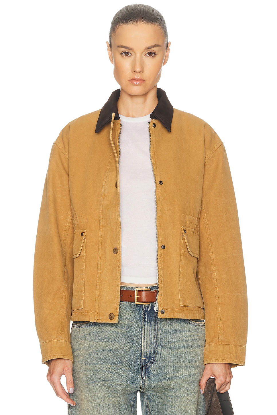 Acne Studios Canvas Wash Jacket With Leather Collar - Rust Brown